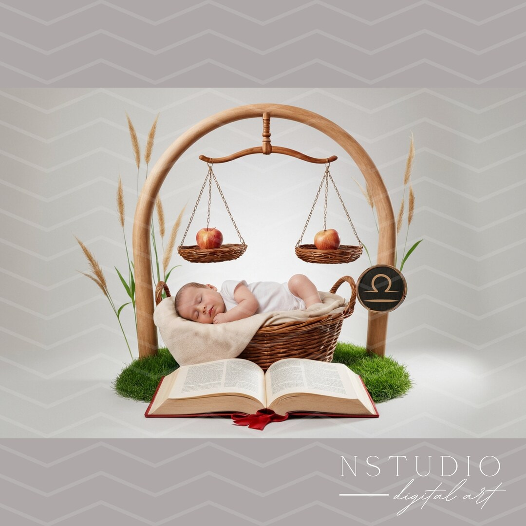 Newborn Baby Libra Zodiac Digital Backdrop, Astrology Baby Photography ...