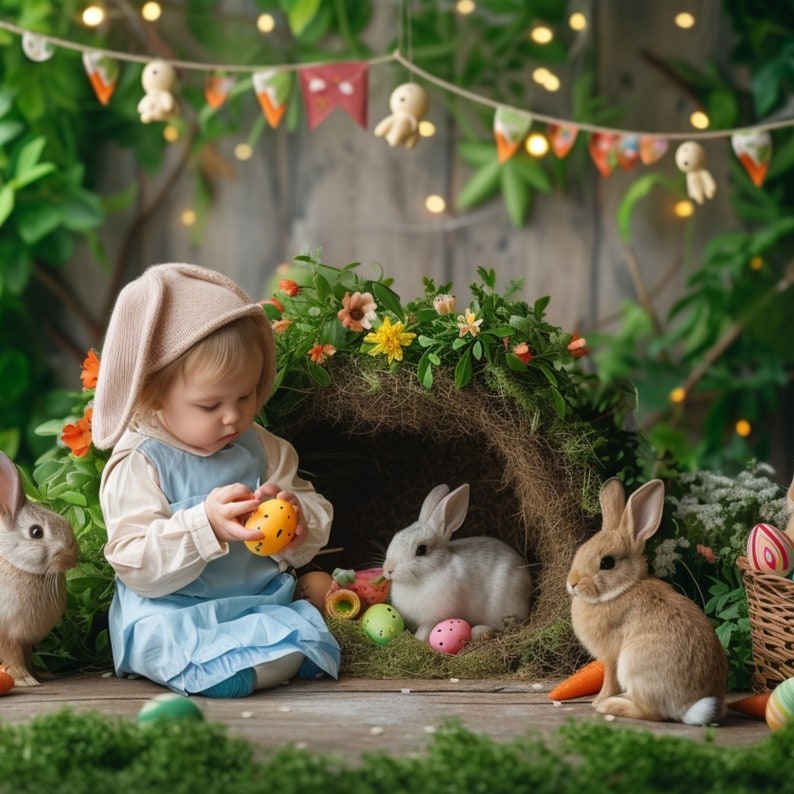 11 Easter Kid Backdrops With Rabbits and Colorful Eggs Little Kids ...