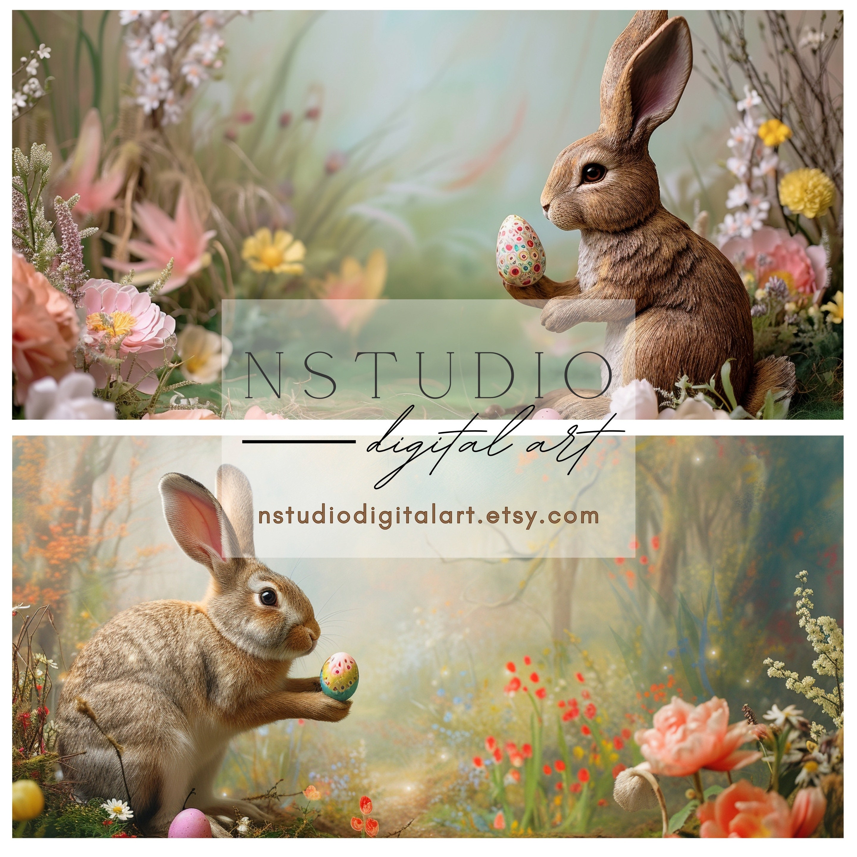 11 Easter Kid Backdrops With Rabbits Holding Colorful Eggs | Kids ...