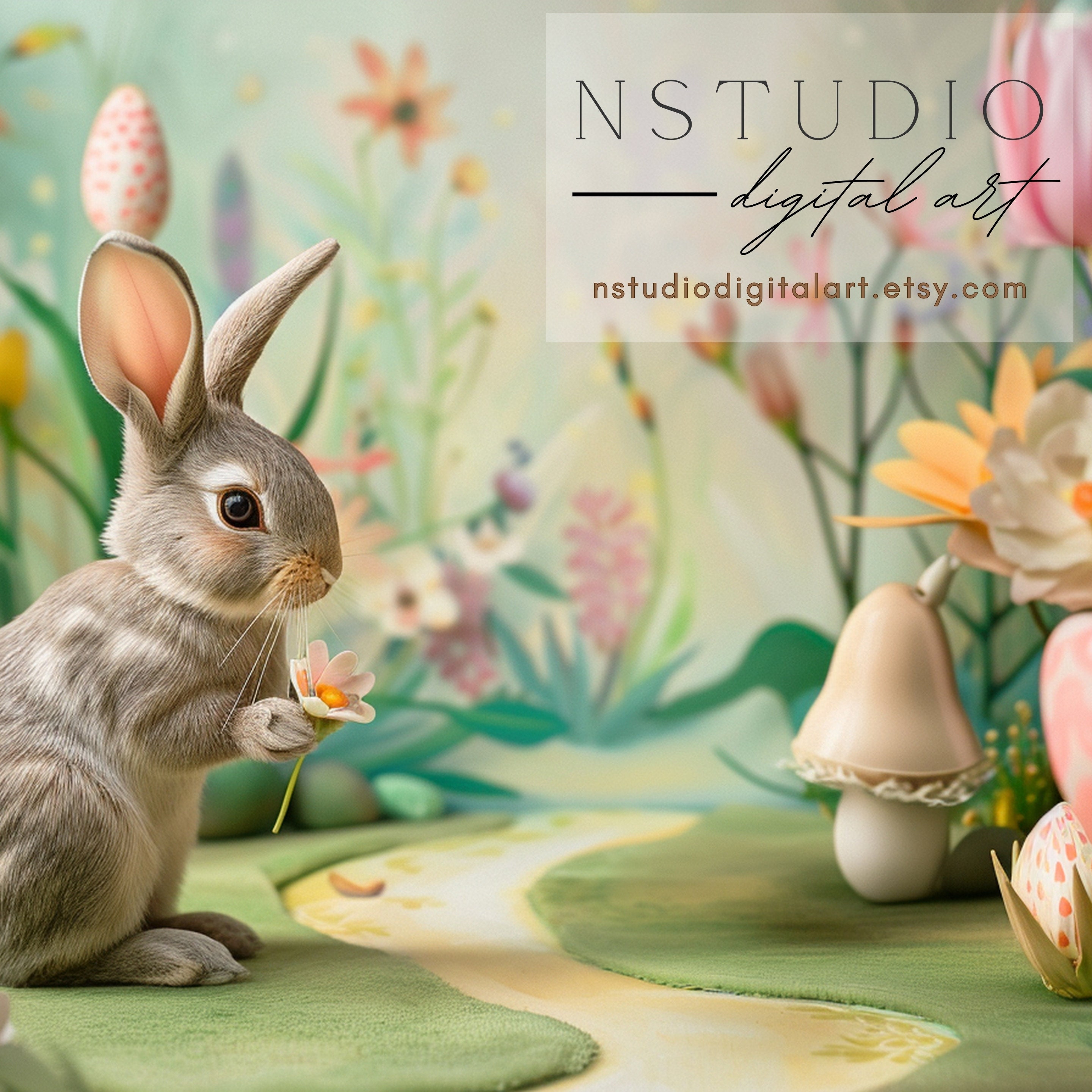 6 Easter Kid Backdrops Bundle With Rabbit Holding Flower Kids Easter ...