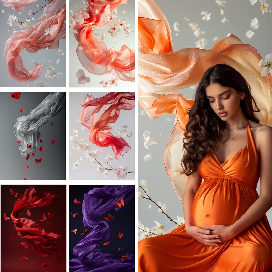 30 Maternity Photography Digital Backdrops: Silk, Flowers & Butterflies ...