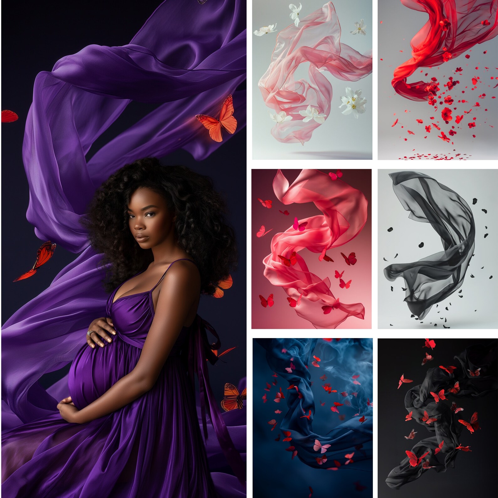 30 Maternity Photography Digital Backdrops: Silk, Flowers & Butterflies ...