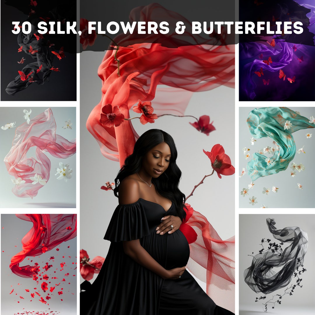 30 Maternity Photography Digital Backdrops: Silk, Flowers & Butterflies ...