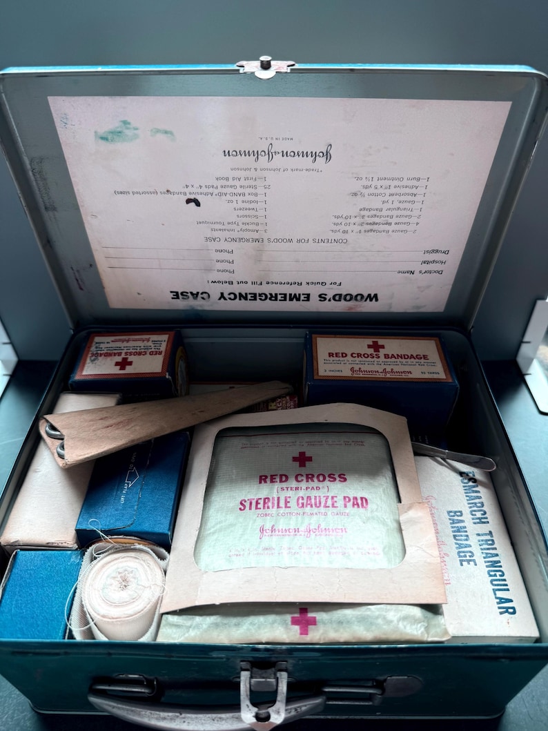Vintage Johnson & Johnson First Aid Kit | Metal Medical Box With ...