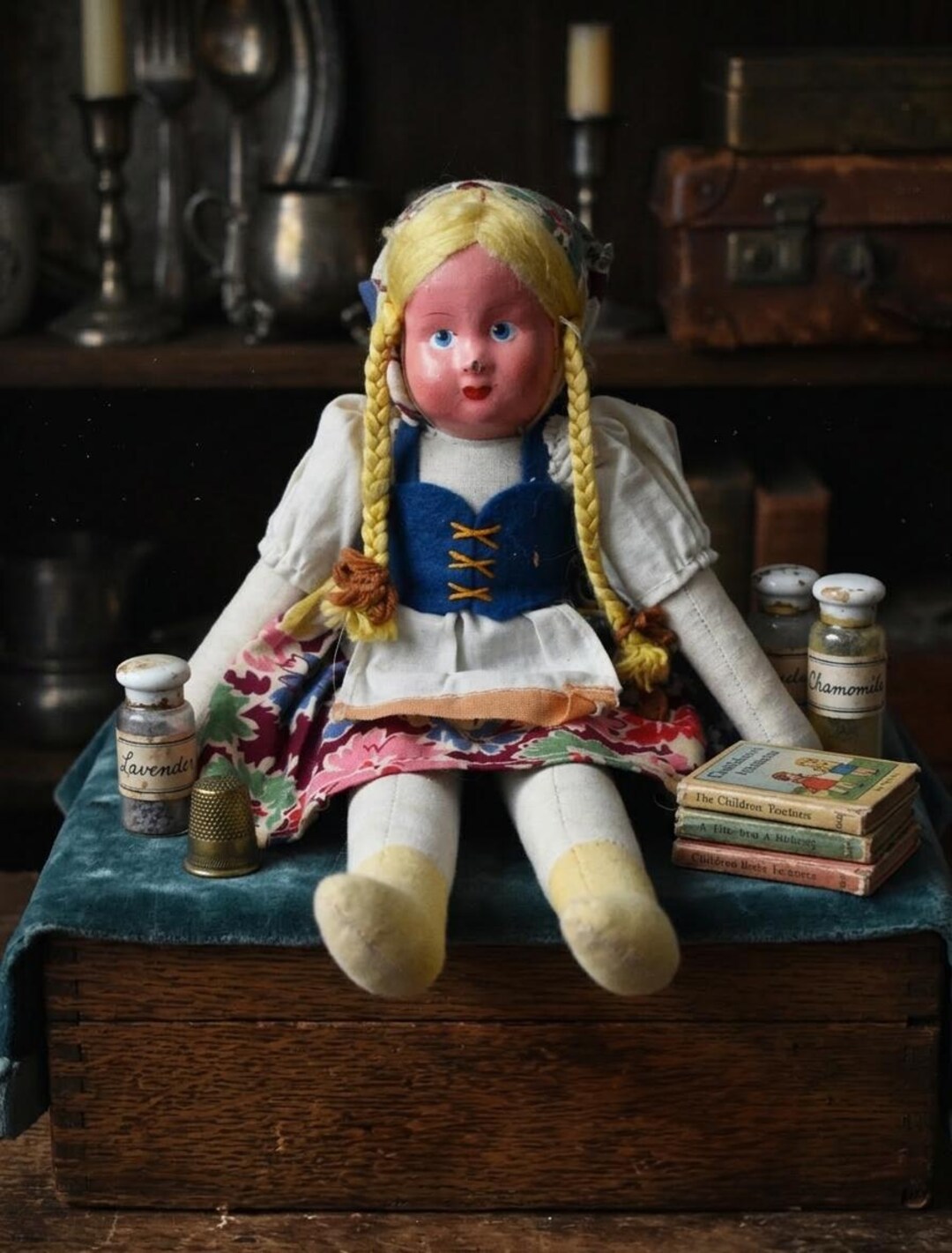 Vintage Folk Art Doll With Braids | Handmade Cloth Doll | Scandinavian ...