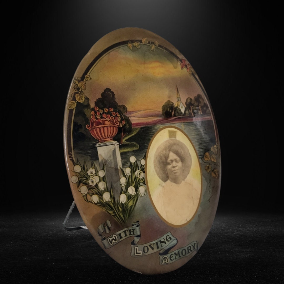 Antique Funeral Tin Memorial Grave Tomb Marker With Stand and Picture ...