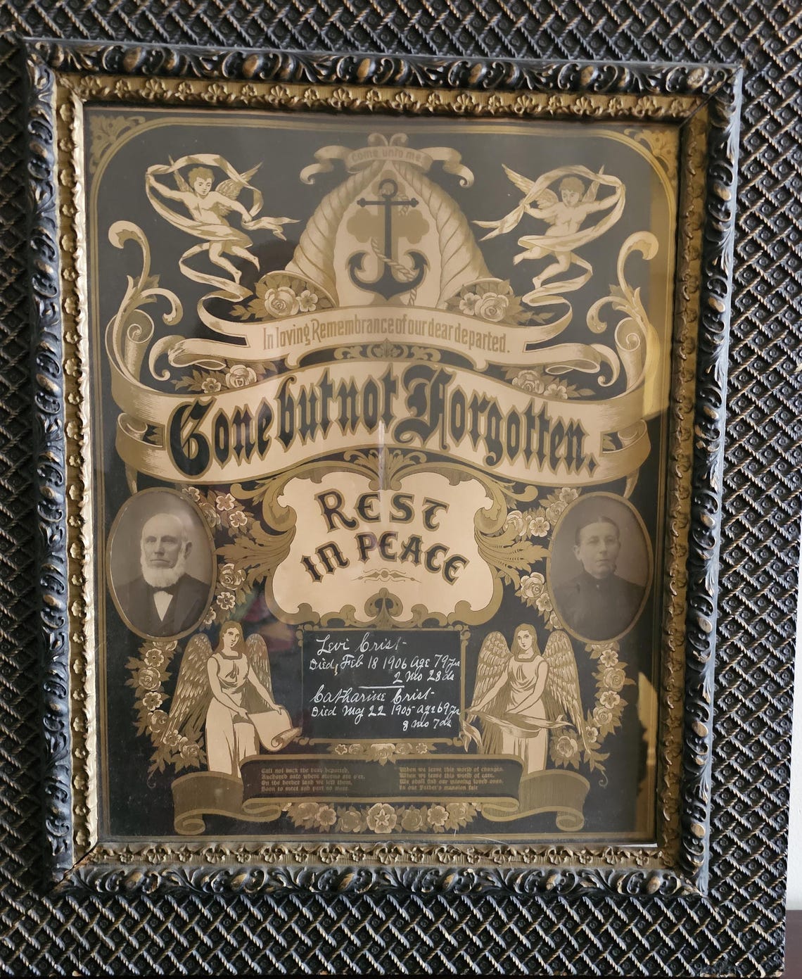 Antique 1906 Victorian Mourning Lithograph & Memorial Art | "gone but ...