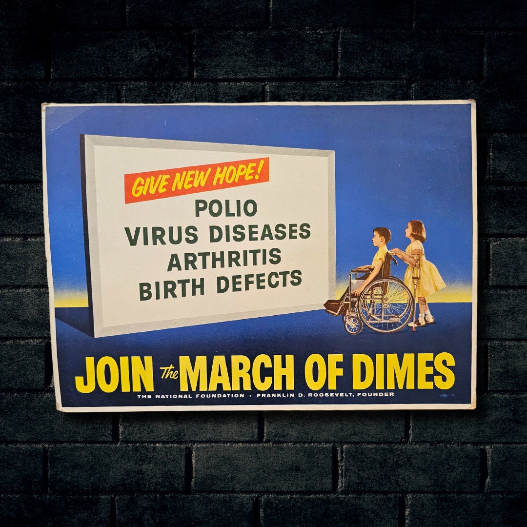 Vintage Propaganda Poster, Antique Picture of March of Dimes, Franklin ...