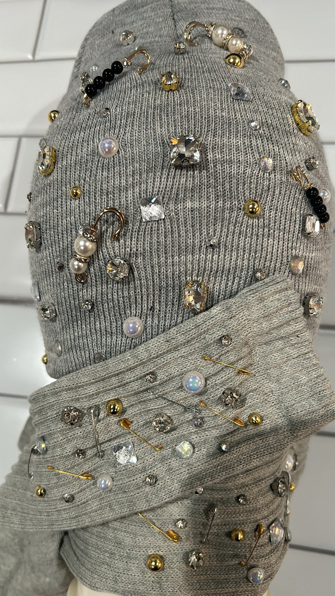 Gray Gem & Junk Bling Beanie Hat With Matching Socks Set - Etsy