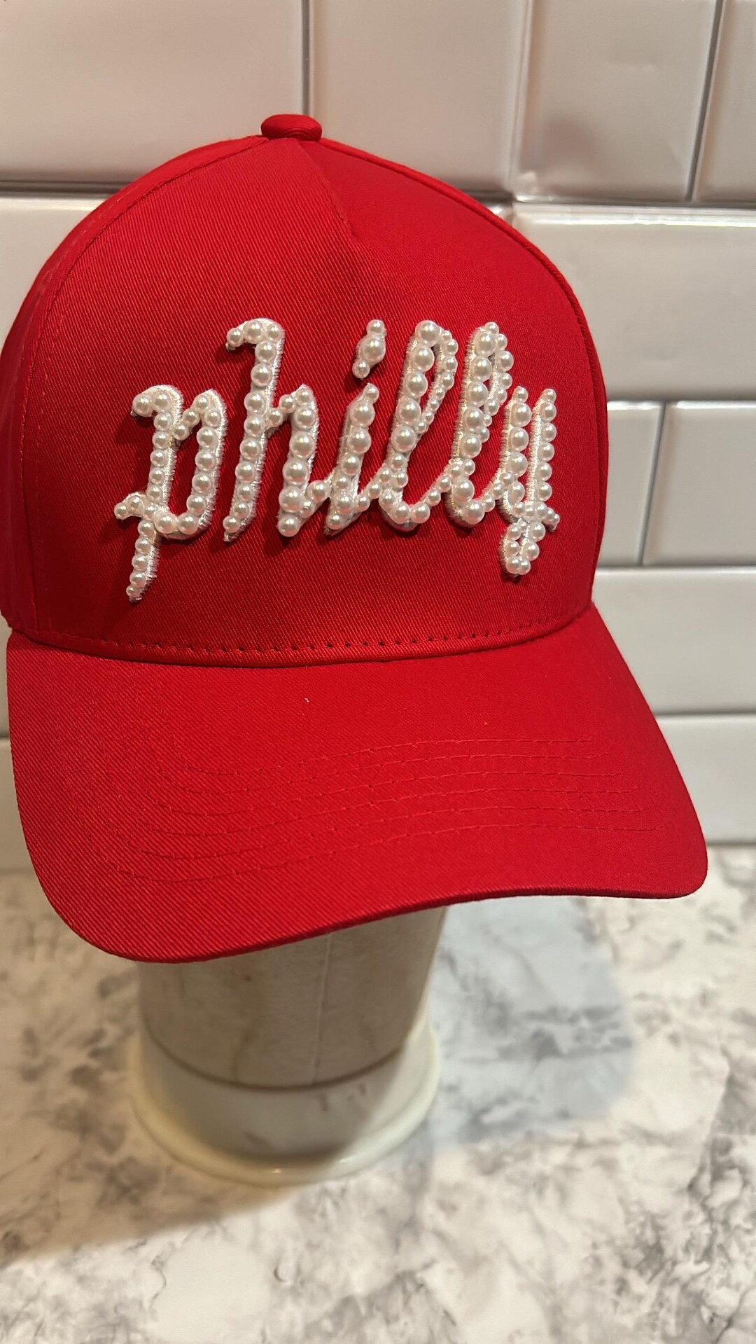 Red PHILLY Logo Baseball Hat With Pearl Detail - Etsy