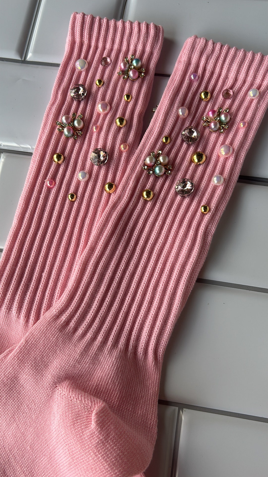 STAR'”… Pink & Pearls Adults Bling Gemstone Slouch Socks - Etsy