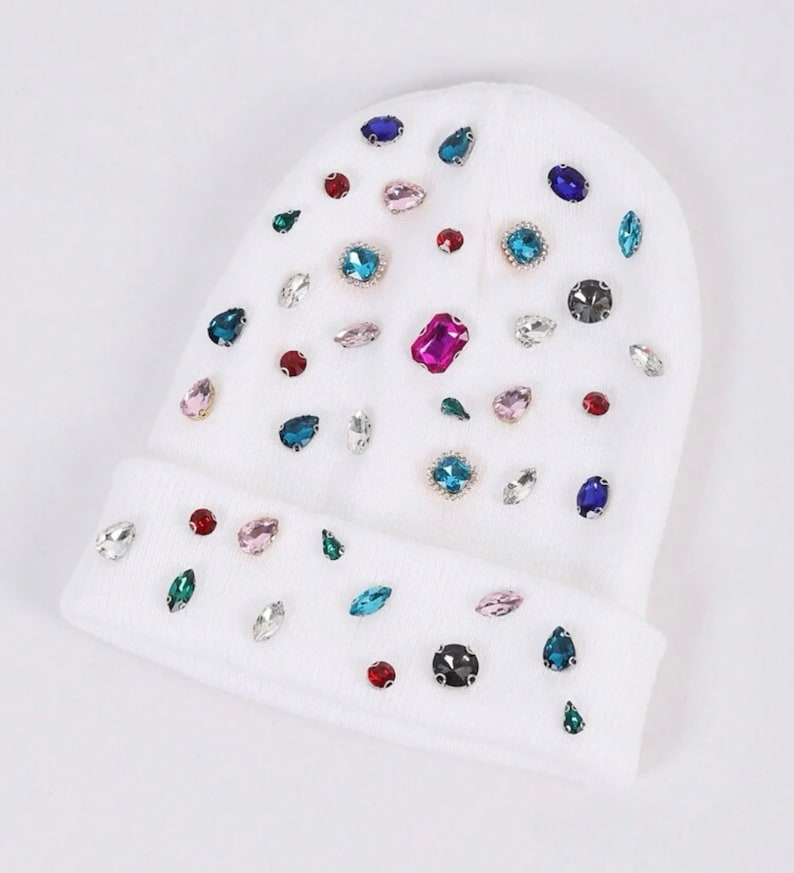White Bling Gemstone Skull Cap - Etsy