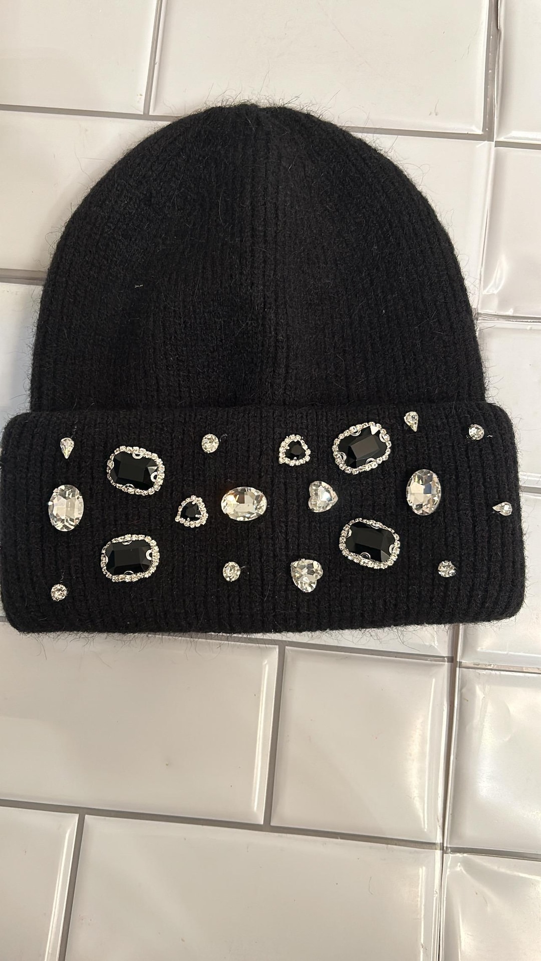 Black Bling Gemstone Beanie Hat Skull Cap - Etsy