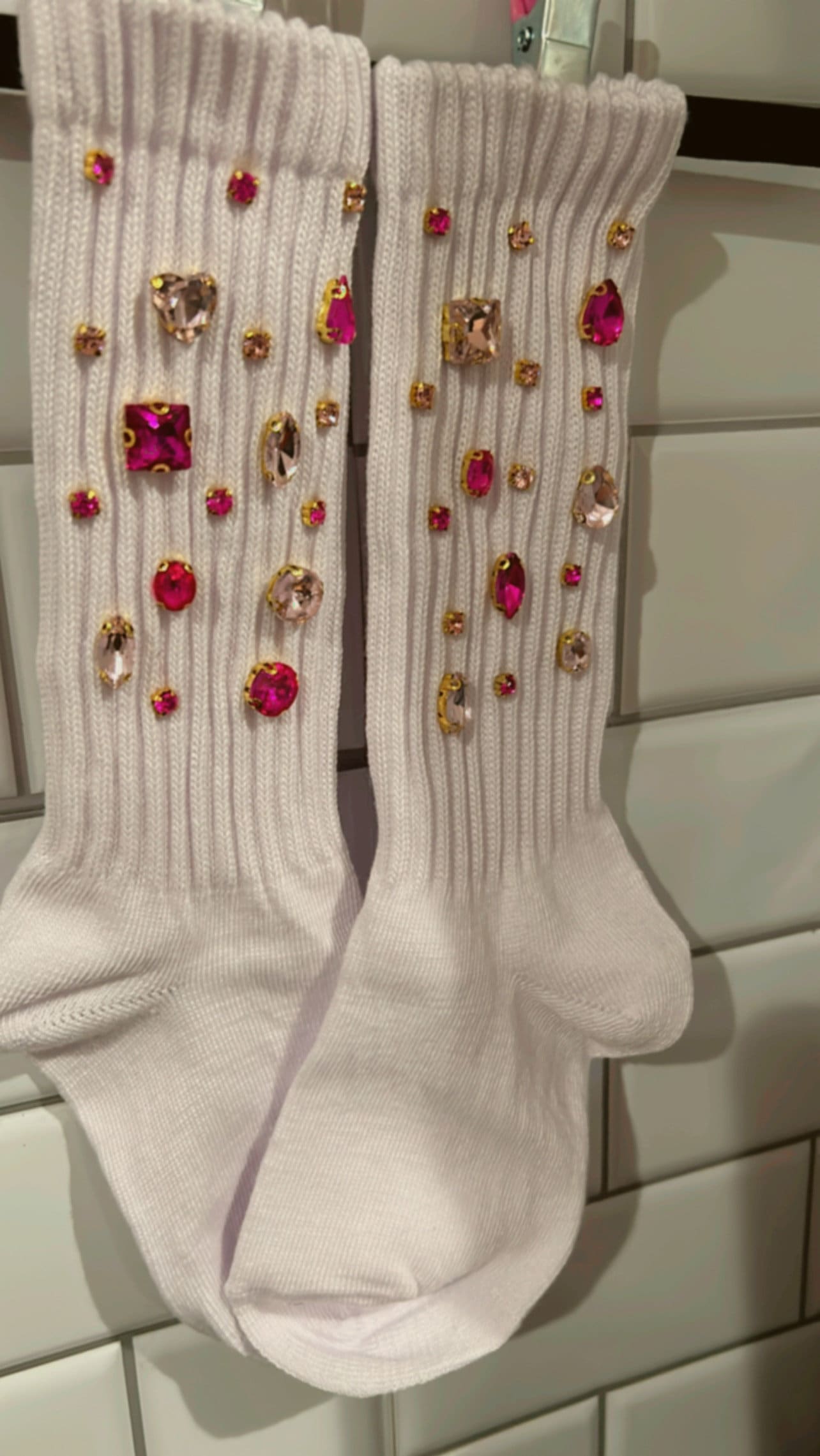 Pink Friday ..white With Shades of Pink Bling Gemstones Adults Slouch ...