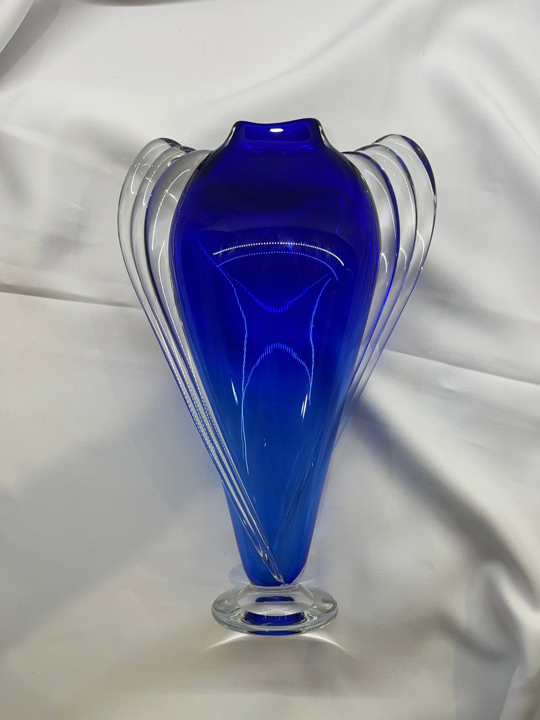 Thomas Buechner III Art Glass Vase Blue Clear Wings Vintage - Etsy