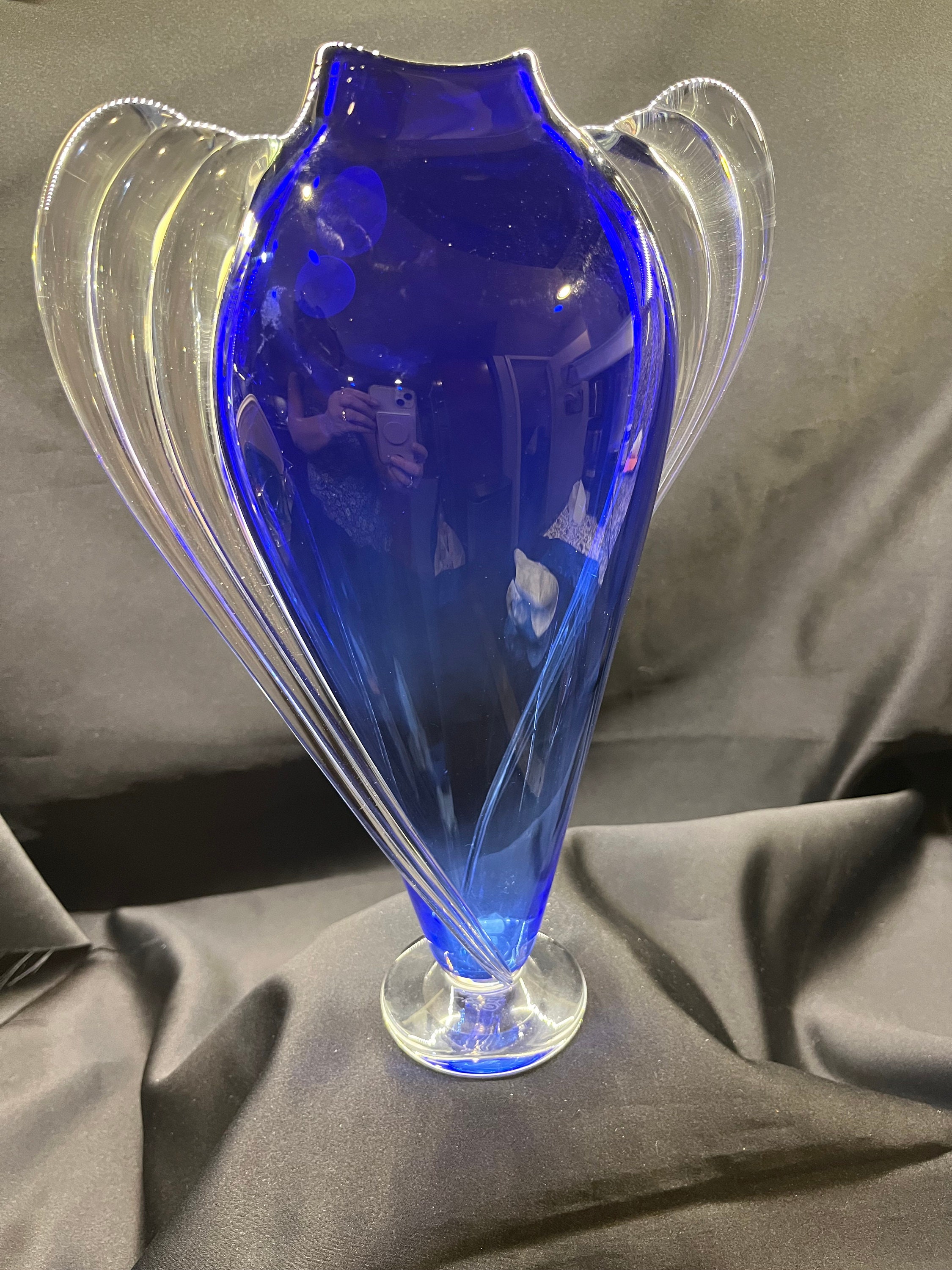 Thomas Buechner III Art Glass Vase Blue Clear Wings Vintage - Etsy