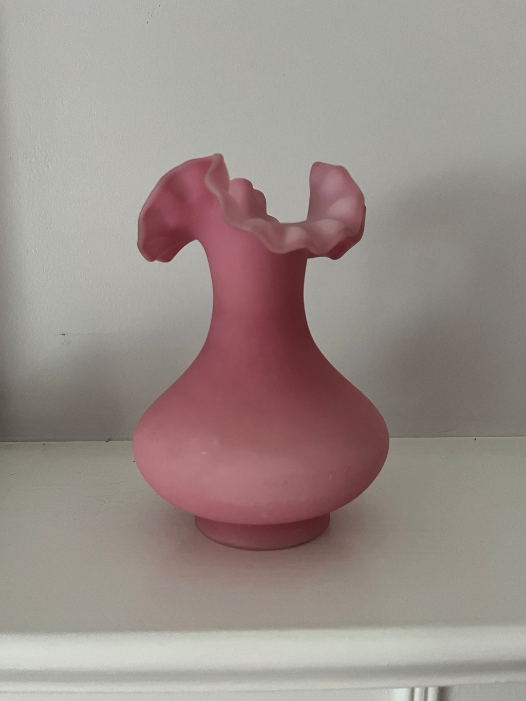 Vintage FENTON Pink Satin Glass Vase - Etsy