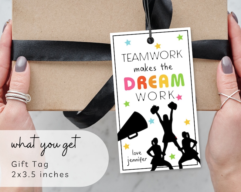 Team Work Makes the Dream Work Cheerleader Tag, Printable Cheer Team ...