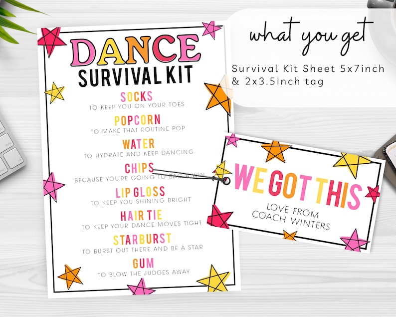 Printable Dance Survival Kit, Gift Ideas for Dancers, Dance Team Gift ...