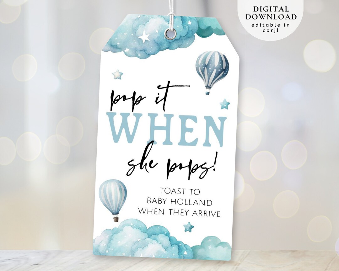 Baby Shower Gift Tag, Pop It When She Pops Tag, Mini Champagne Favor ...