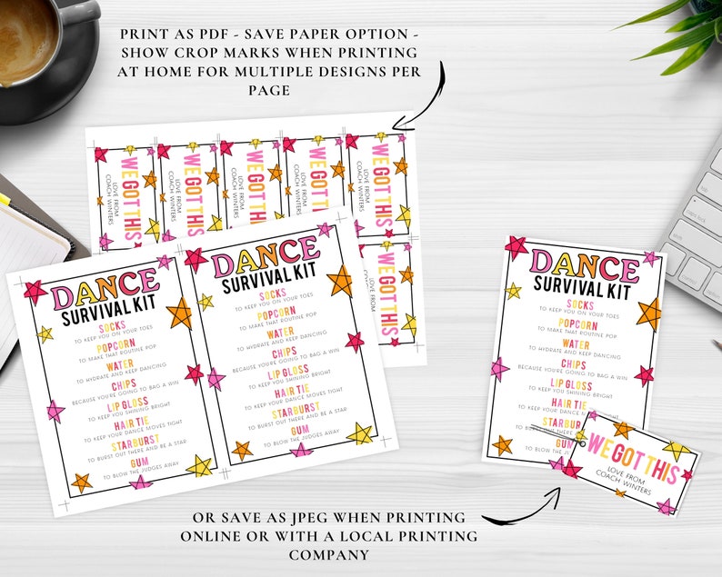 Printable Dance Survival Kit, Gift Ideas for Dancers, Dance Team Gift ...