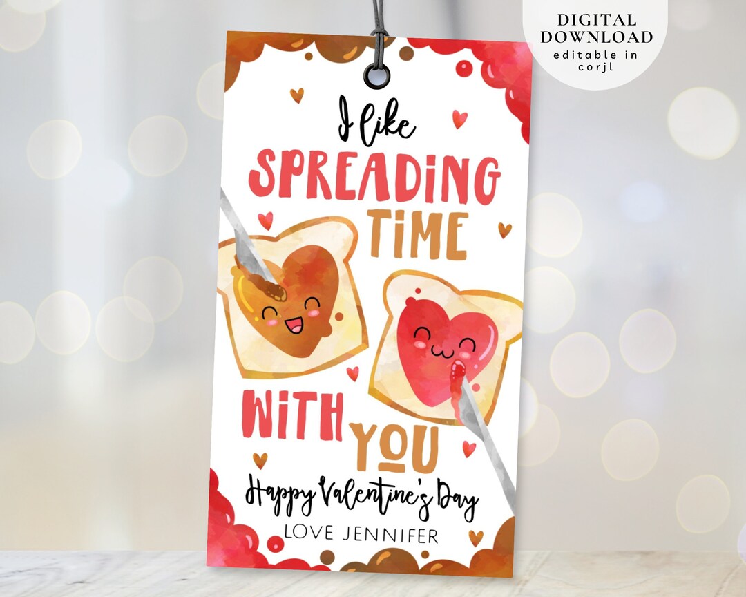 Editable Valentines Peanut Butter Jelly Valentine Tag, Jelly Valentines ...