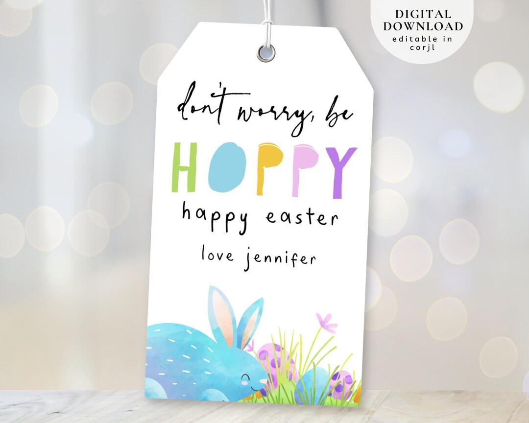 Editable Happy Easter Tag, Easter Bunny Gift Tag, Hoppy Easter Tag ...