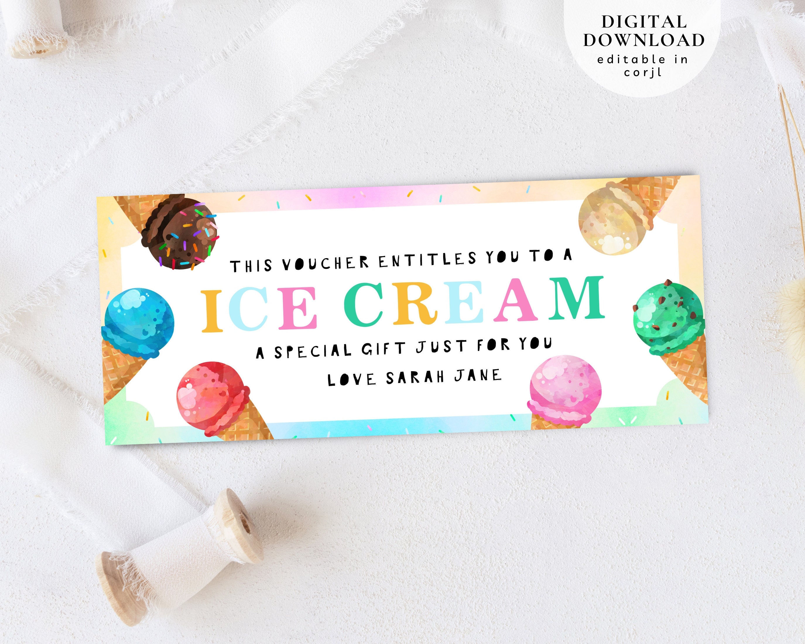 Ice Cream Voucher, Dessert Tokens, Wedding Food Voucher, Birthday Party ...