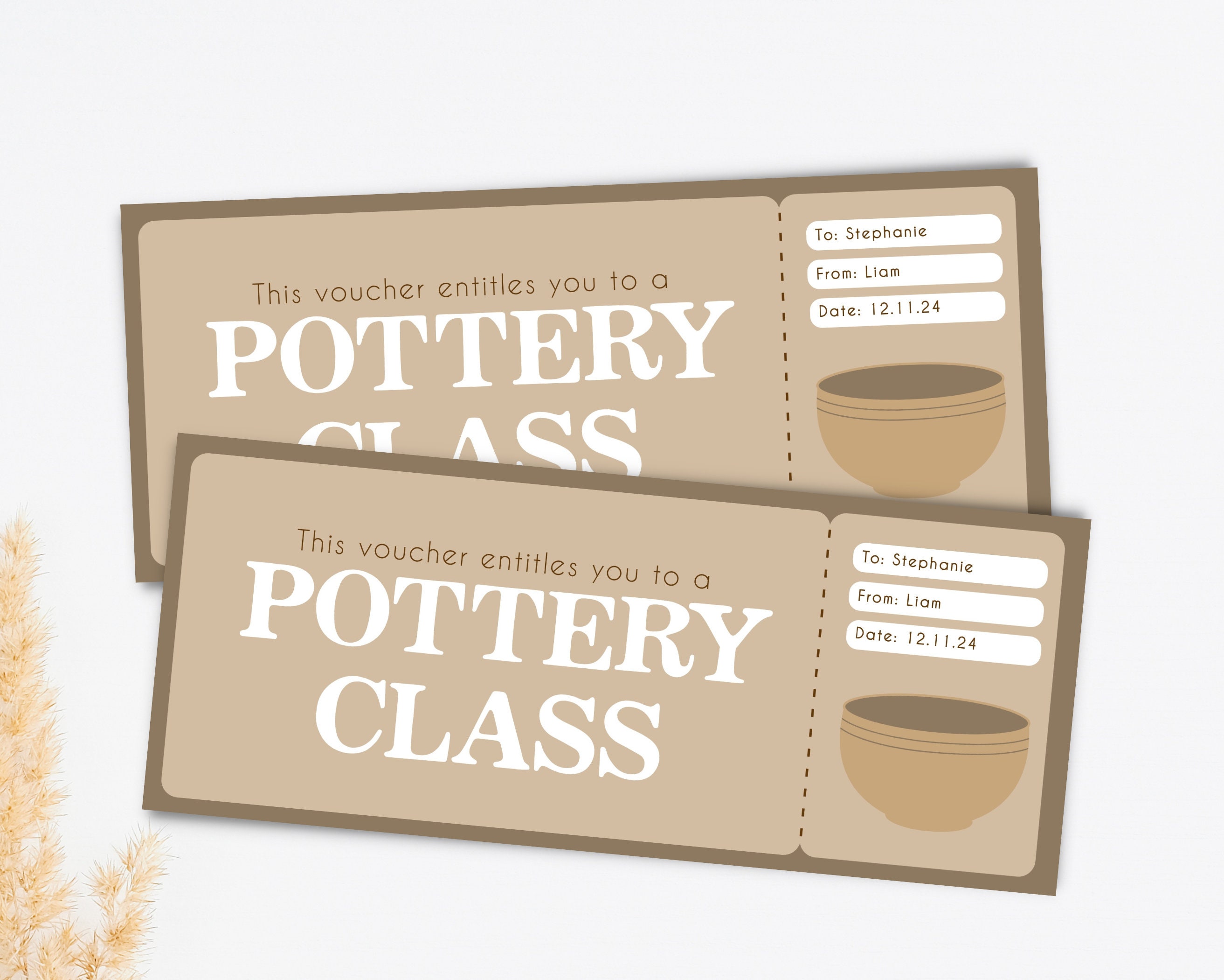 Pottery Class Gift Voucher Certificate, Surprise Pottery Classes Coupon ...