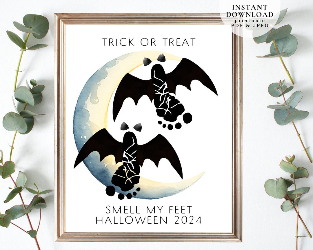 Printable Halloween Bat Footprint Sign, Spooky Bat Baby Footprint ...
