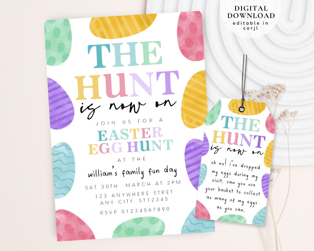 Editable Happy Easter Tag, Easter Egg Hunt Invite, Easter Treat Tag ...