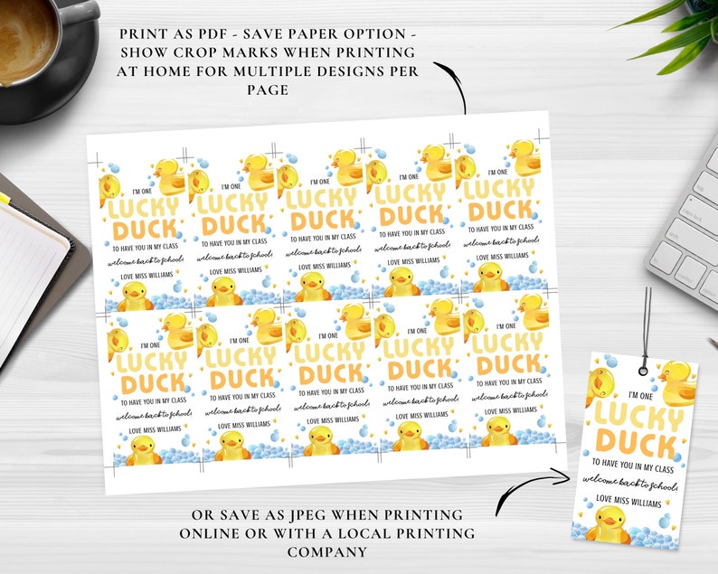 Editable Back to School Gift Tag, Im One Lucky Duck School Tag, Back to ...