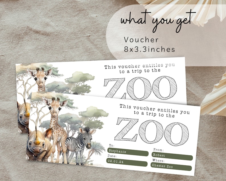 Zoo Printable Tickets, Editable Safari Vouchers, Birthday Gift Voucher ...