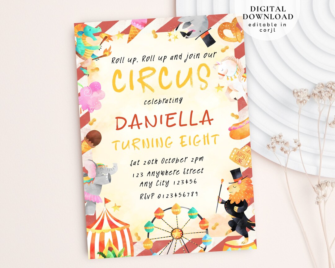 Editable Circus Invitation, Carnival Birthday Invitation, Fun Fair ...
