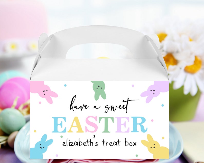 Printable Easter Gable Box Label, Party Treat Box Sticker, Easter Egg Gift Bag Label, Bunny ...