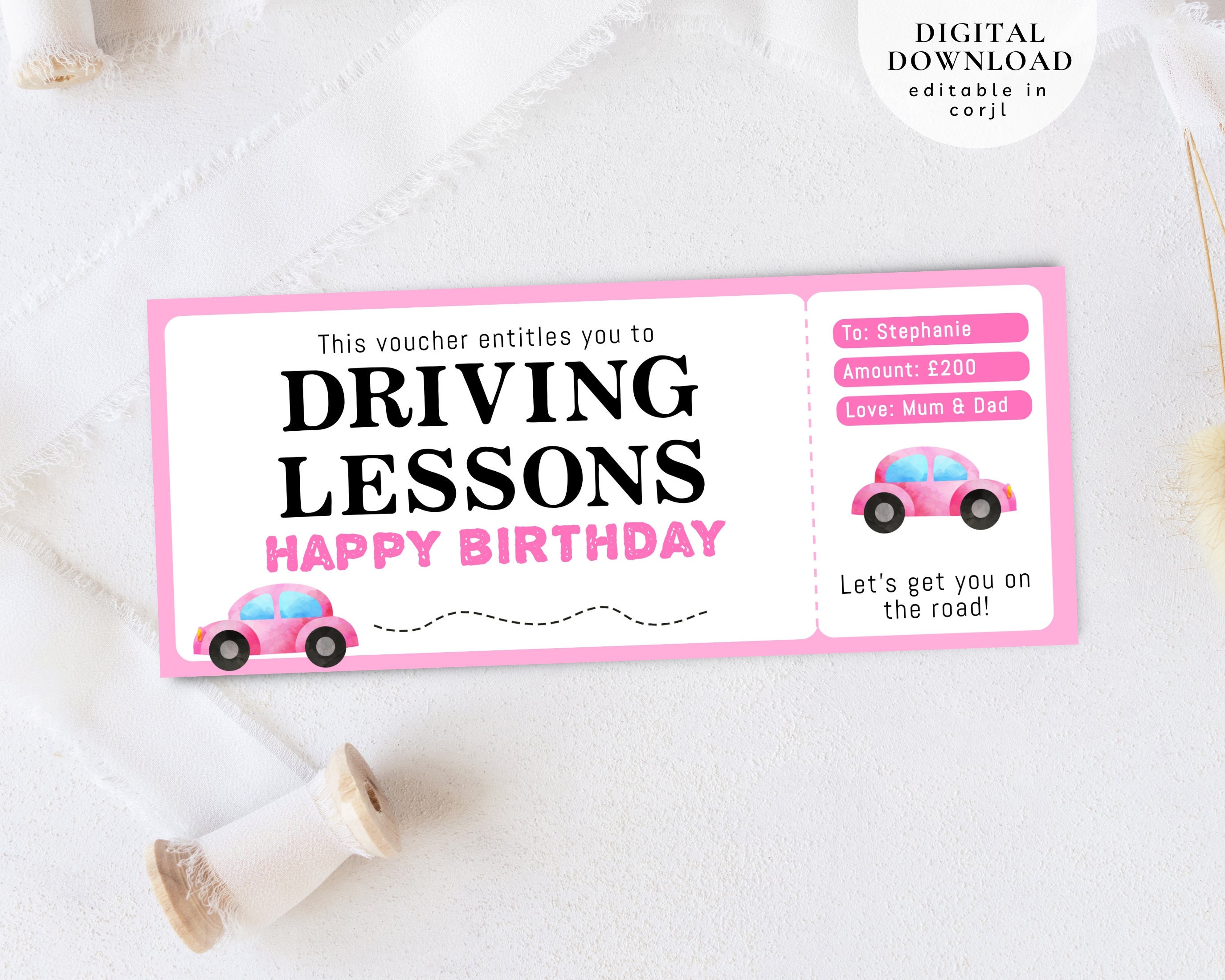 Driving Lessons Gift Certificate, 17th Birthday Driving Lessons Voucher ...