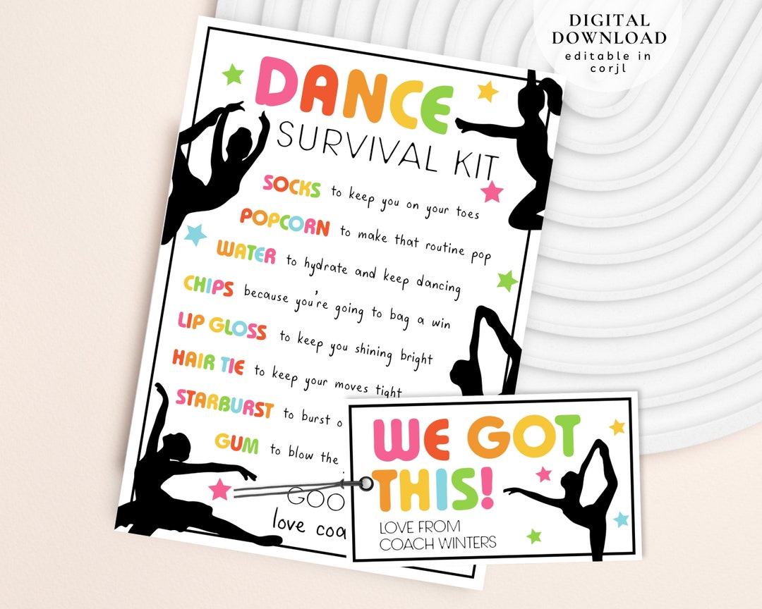 Printable Dance Survival Kit, Gift Ideas for Dancers, Dance Team Gift ...