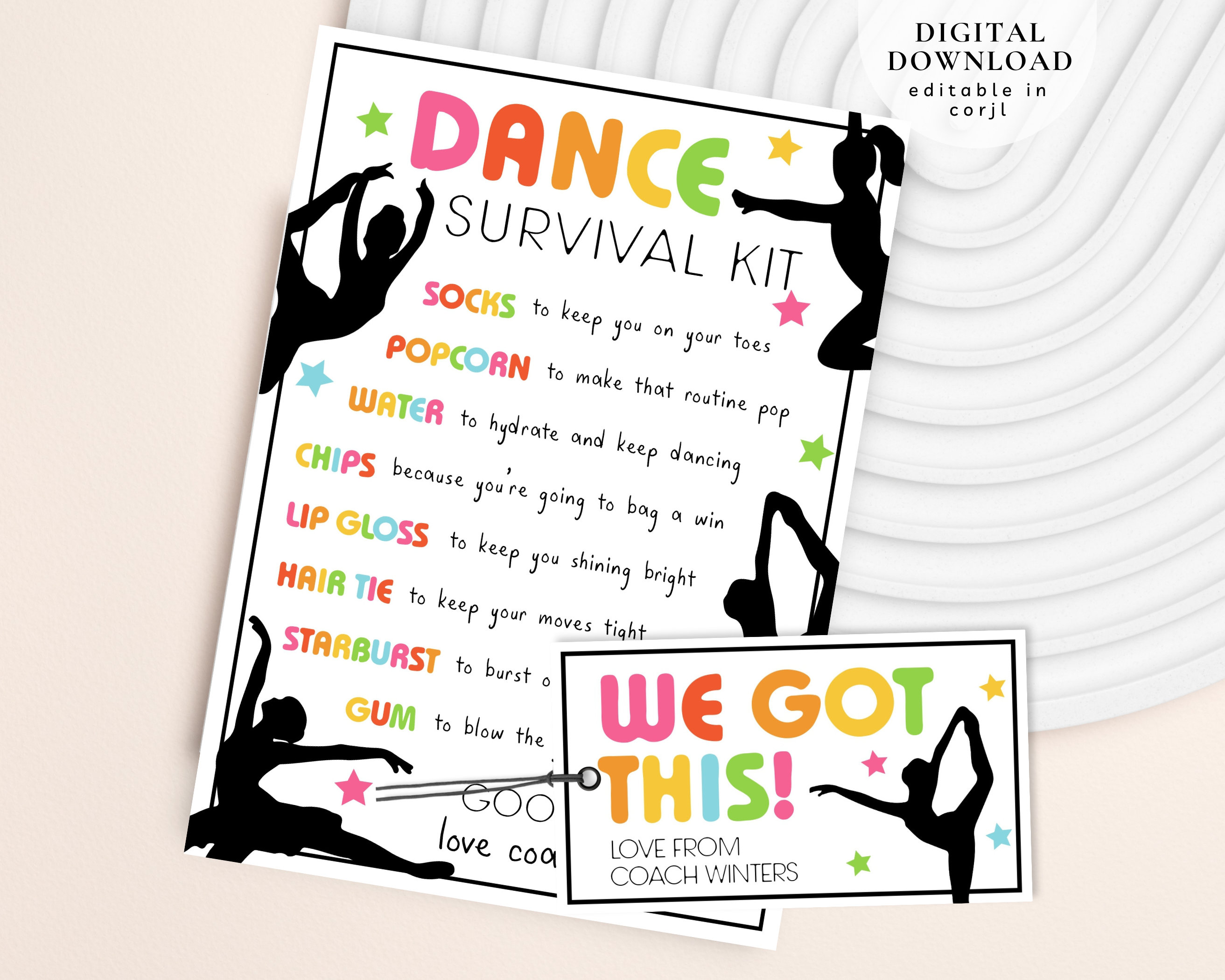 Printable Dance Survival Kit, Gift Ideas for Dancers, Dance Team Gift ...