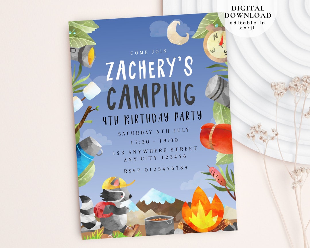Editable Camping Invite, Happy Camper Invite, Camping Party Invite ...