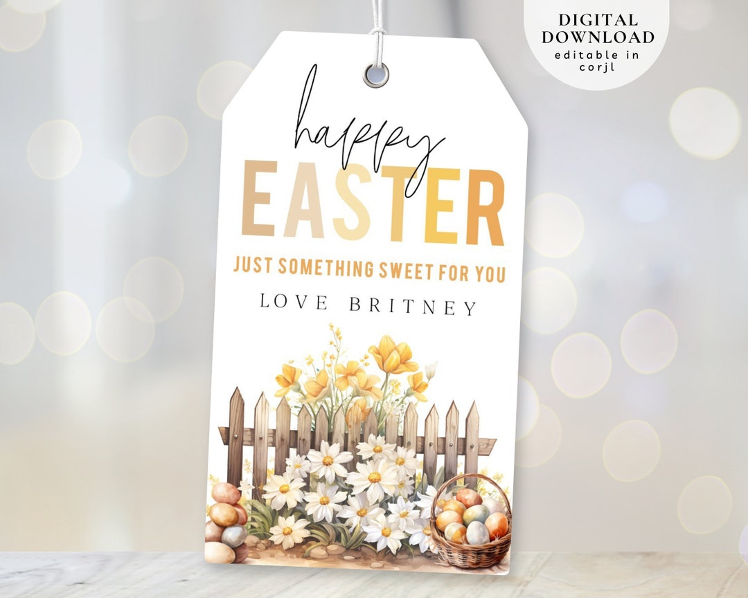Editable Happy Easter Tag, Easter Egg Gift Tag, Easter Treat Tag ...