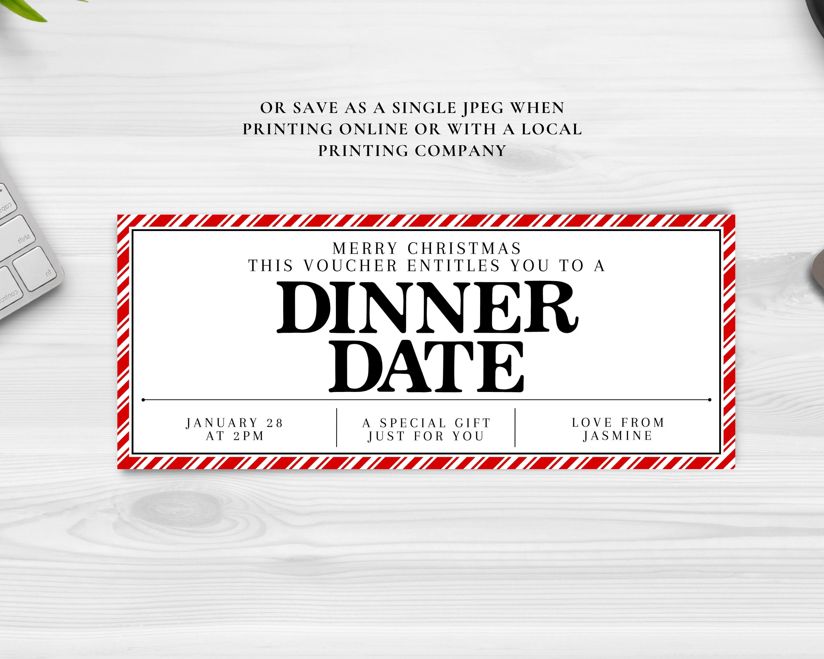 Editable Anniversary Gift Voucher, Dinner Date Christmas Voucher ...