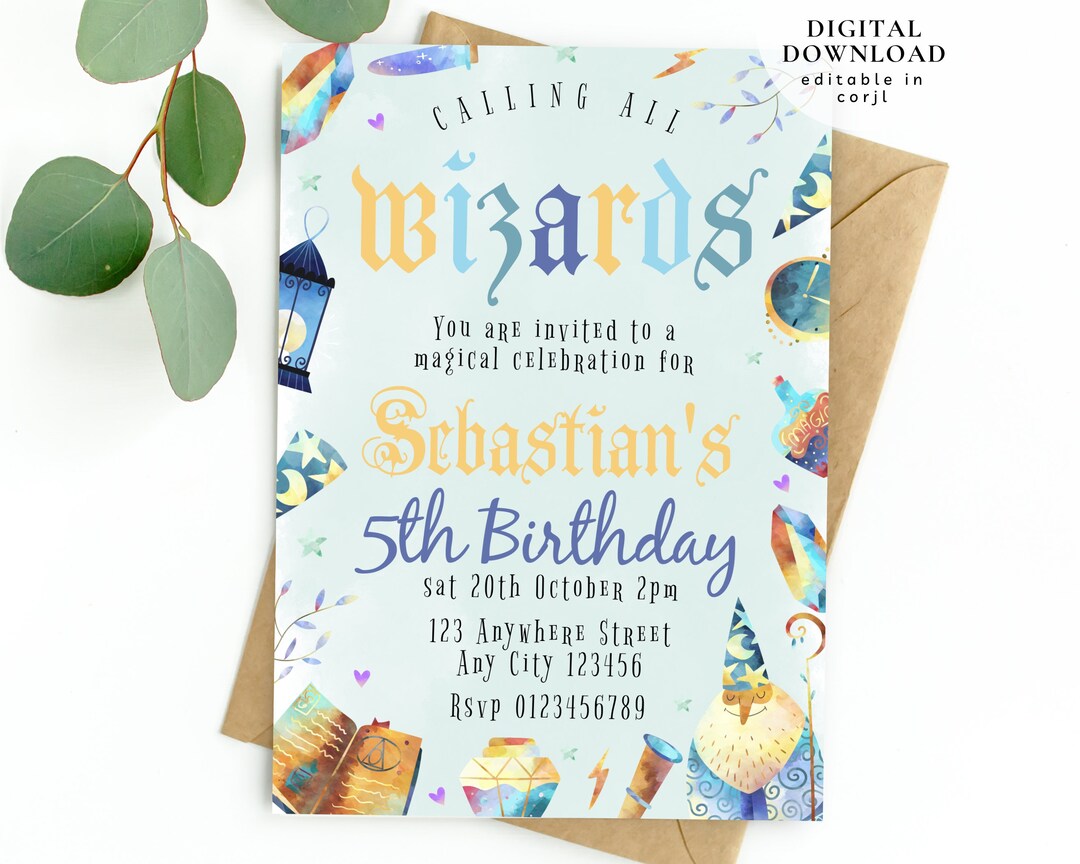 Wizard Birthday Invite, Magic Party Invite, Magical Wizard School ...