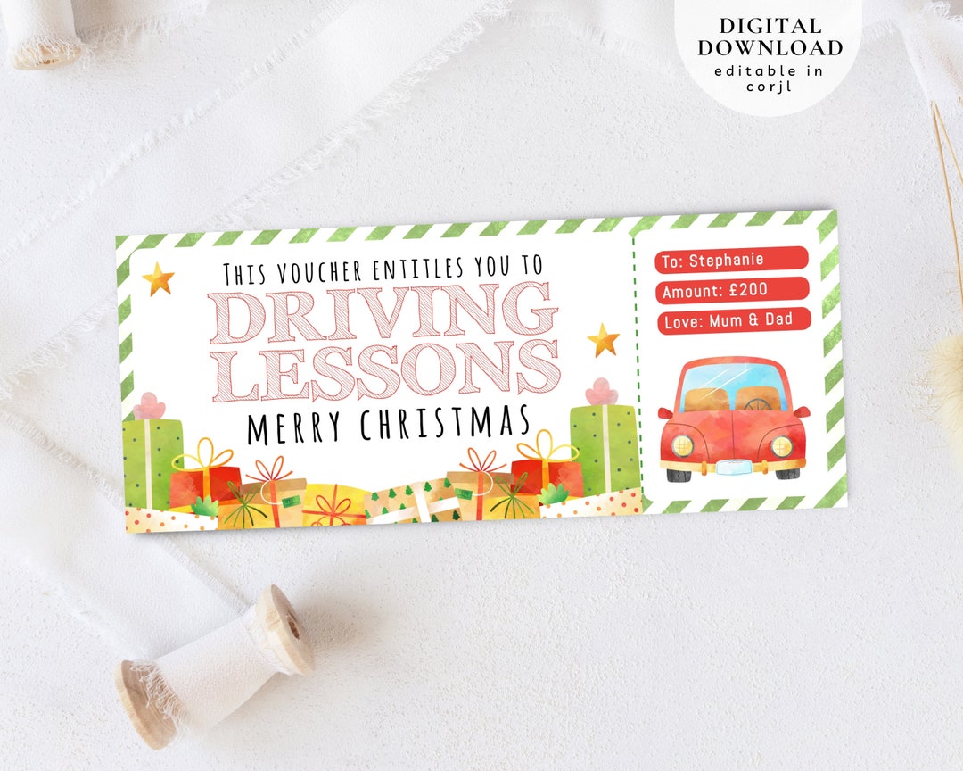 Driving Lessons Gift Certificate, 17th Birthday Driving Lessons Voucher ...