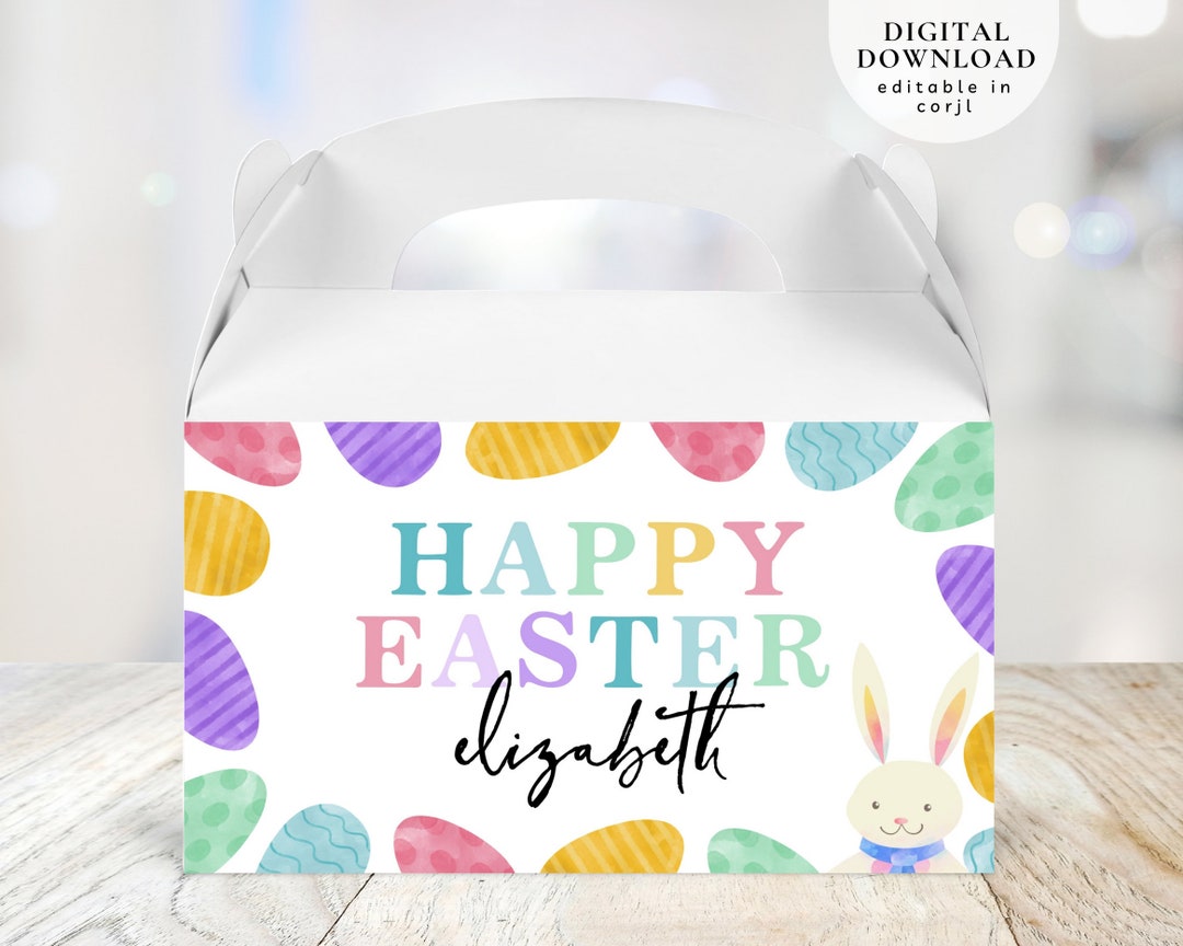 Printable Easter Gable Box Label, Party Treat Box Sticker, Bunny Treats Gift Bag Label, Bunny ...