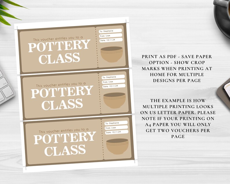 Pottery Class Gift Voucher Certificate, Surprise Pottery Classes Coupon ...