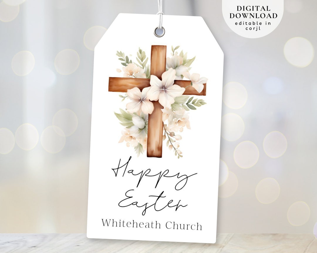 Easter Cross Gift Tag, Happy Easter Tag, Christian Church Tag ...