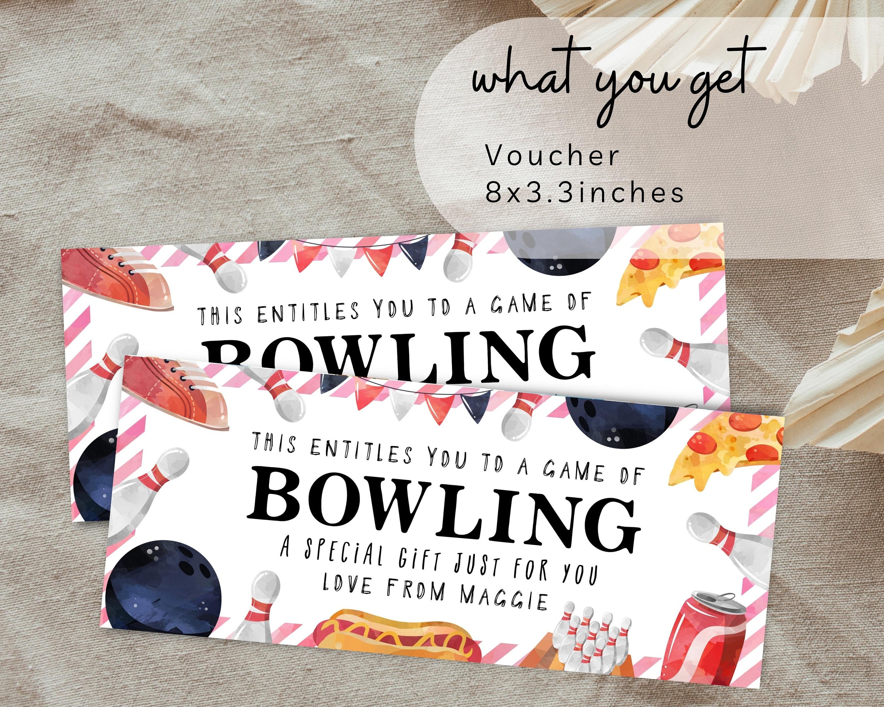 Bowling Gift Voucher Editable Birthday Gift Voucher Date - Etsy