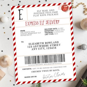 Editable Express Elf Delivery, Elf Mail Shipping Labels, Elf Arrival ...