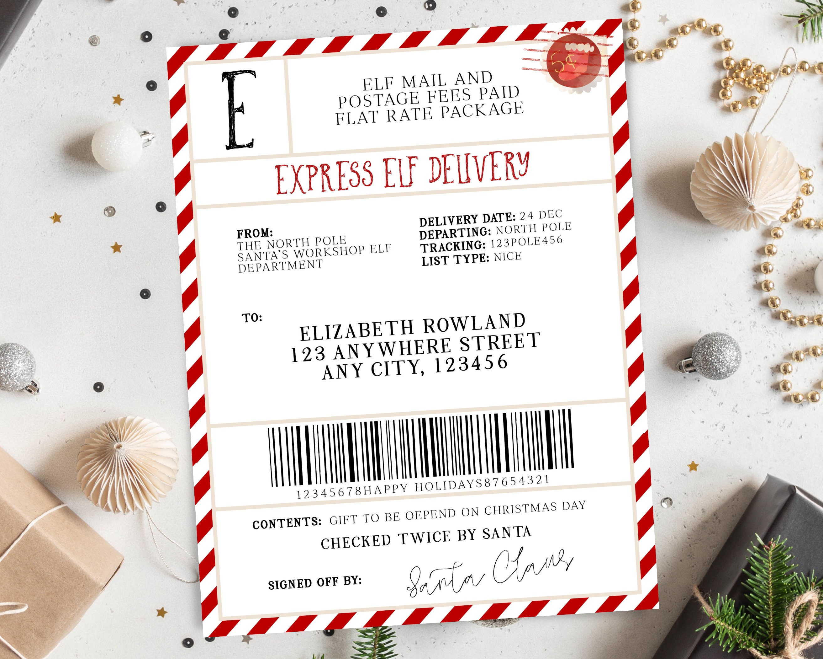 Editable Express Elf Delivery, Elf Mail Shipping Labels, Elf Arrival ...