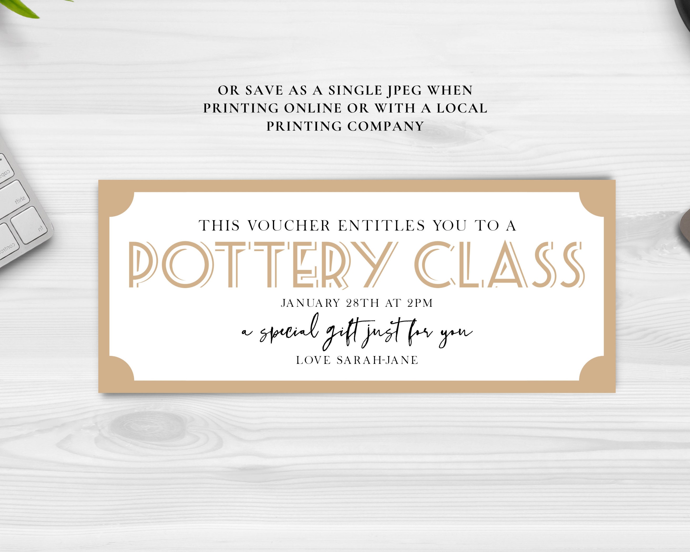 Pottery Class Gift Voucher Certificate, Surprise Pottery Classes Coupon ...